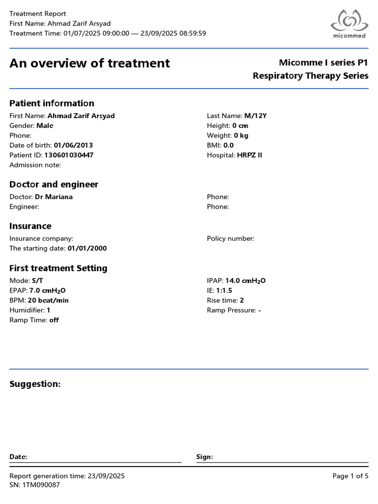Ahmad Zarif Arsyad Treatment Report | PDF | Diseases And Disorders ...
