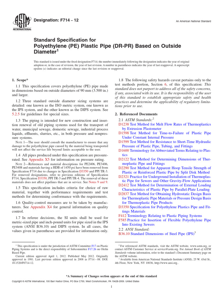 ASTM F714 Standard for PE Pipe | PDF | Strength Of Materials | Pipe ...
