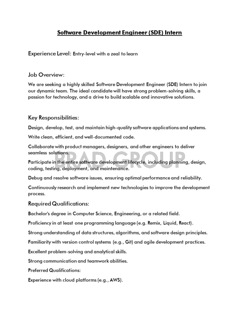 SDE Intern Role and Skills Overview | PDF