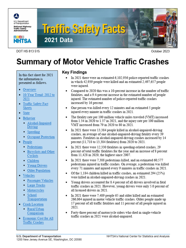 2021 Summary of Motor Vehicle Traffic Crashes Traffic Safety Facts ...