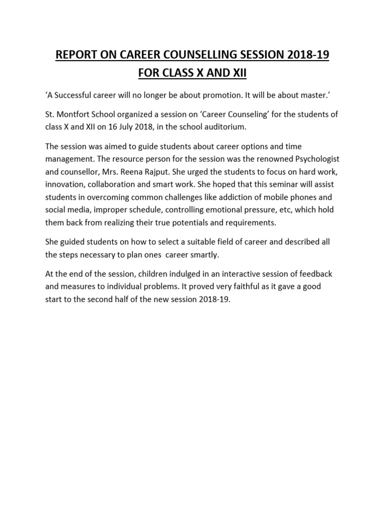 Career Counseling Session 2018-19 Report | PDF
