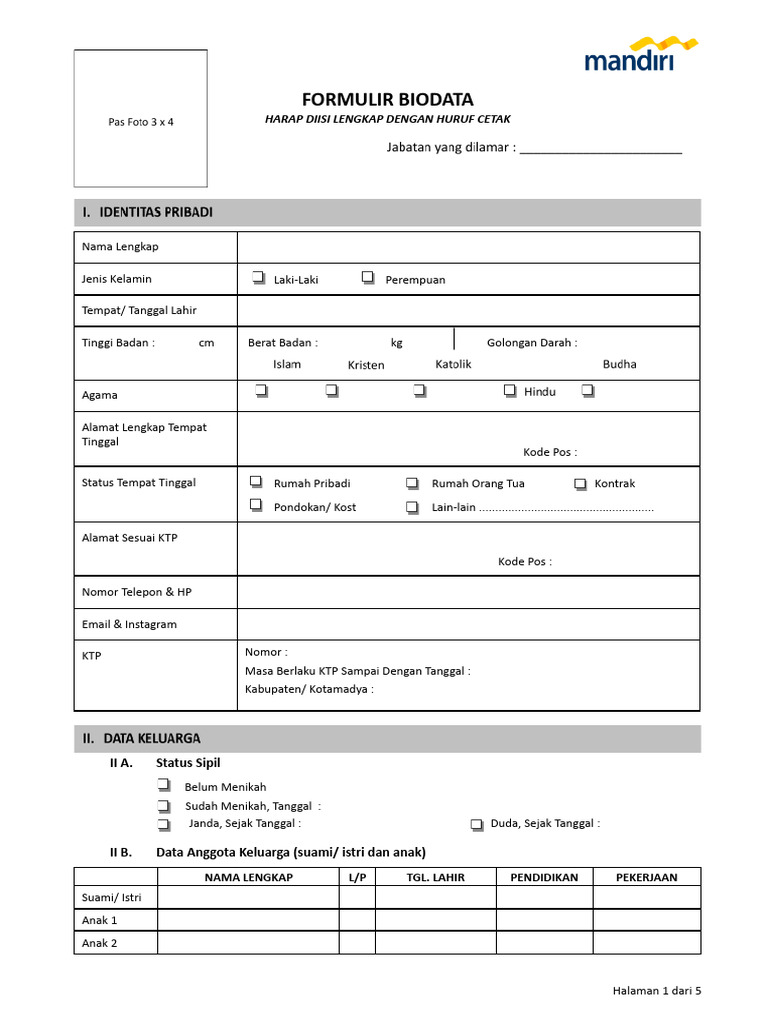 Form Biodata.docx | PDF