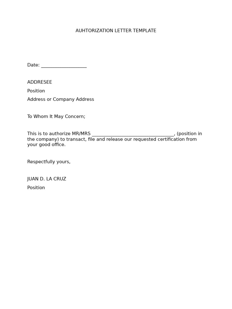 Auhtorization Letter Template | PDF