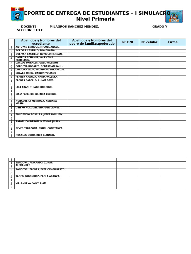 Formato Reporte de Entrega de Estudiantes | PDF