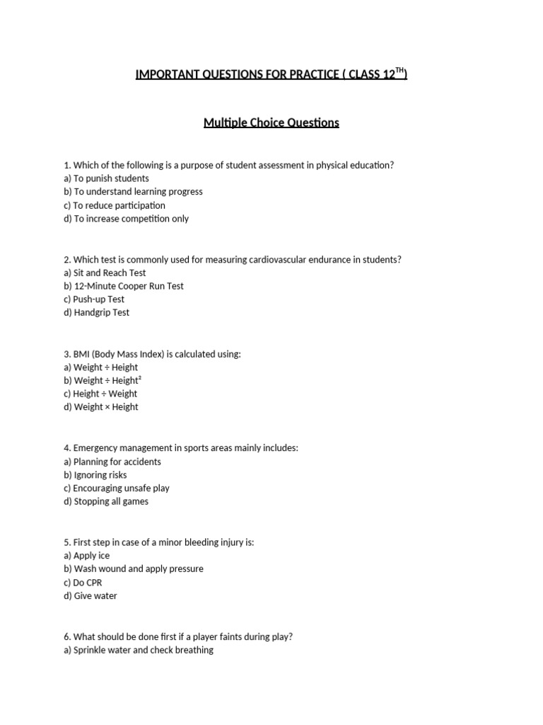 Imp Ques For Prac Class 12th | PDF | First Aid | Playground