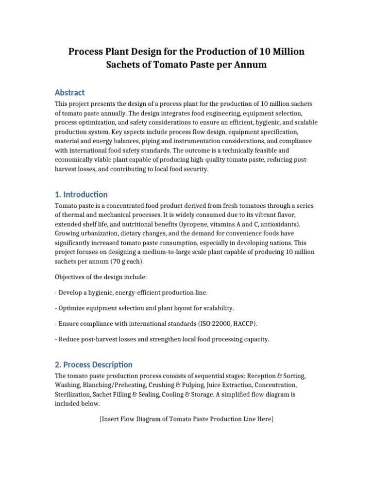 Tomato Paste Production Plant Design | PDF | Steam | Boiler