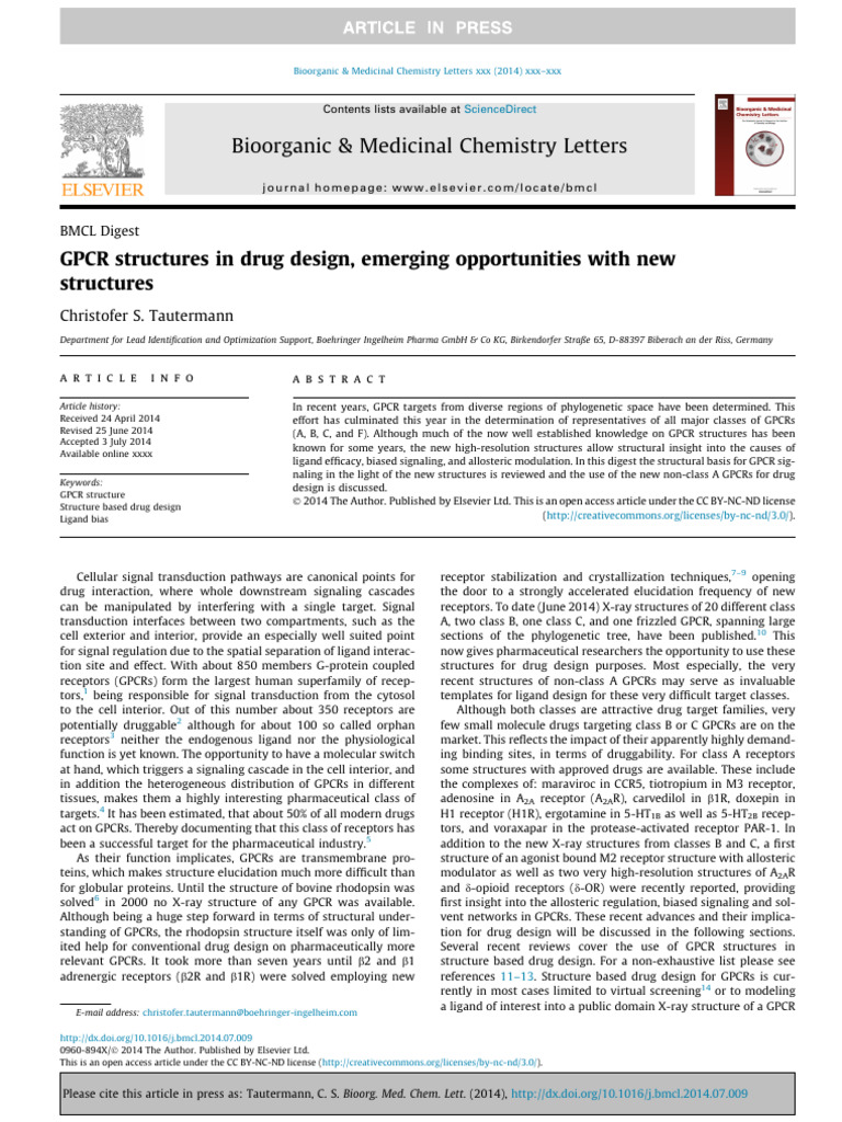 GPCR Structures in Drug Design, Emerging Opportunities With New | PDF ...
