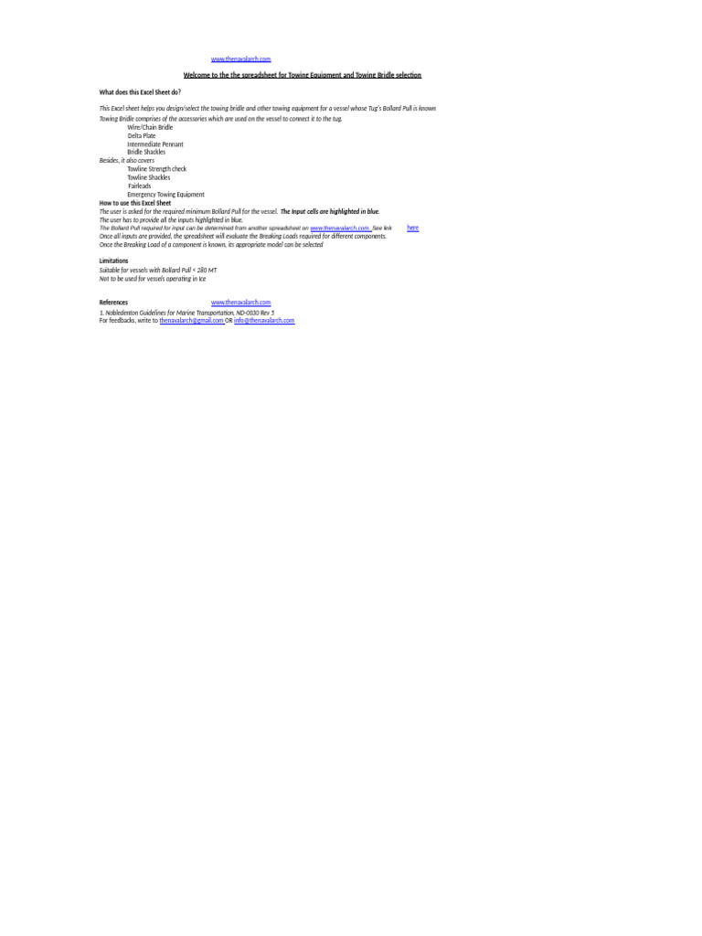 Welcome to the the Spreadsheet for Towing Equipment and Towing Bridle ...