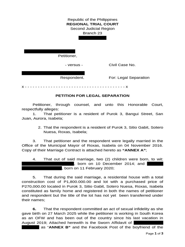 Legal Separation Petition in Isabela | PDF | Justice | Crime & Violence