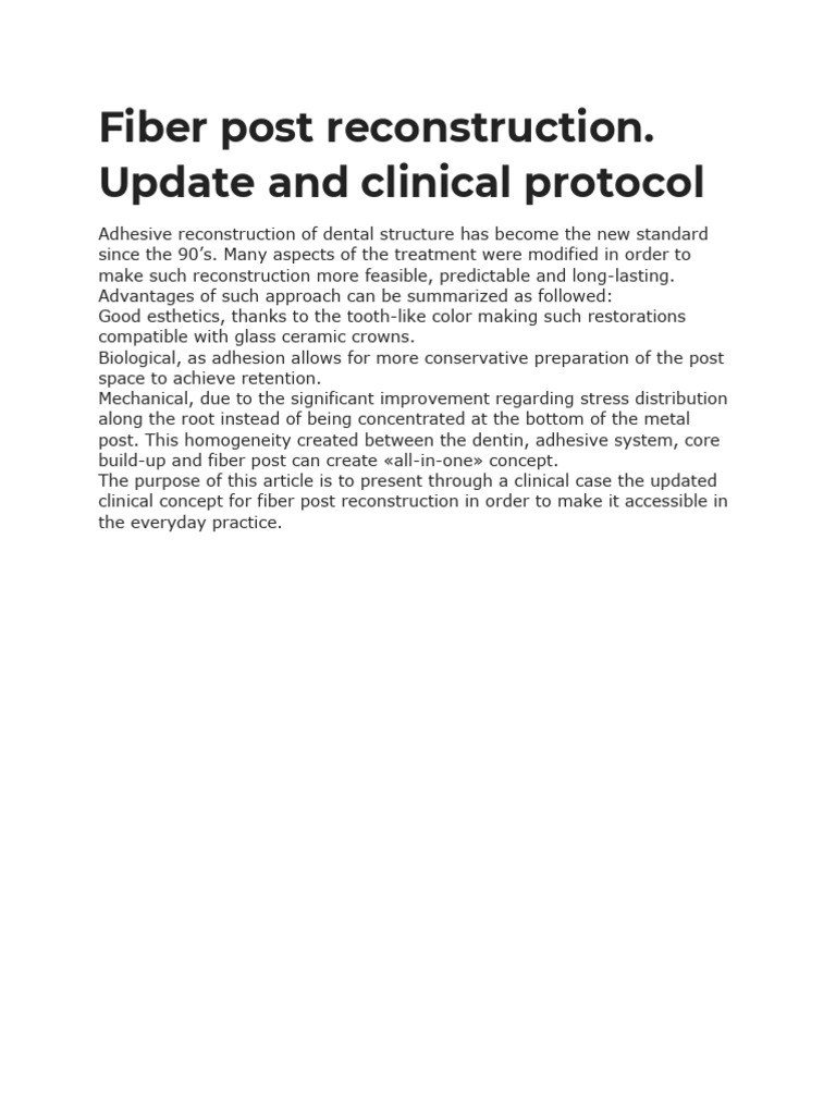 Fiber Post Reconstruction Protocol | PDF | Dentistry Branches | Dentistry