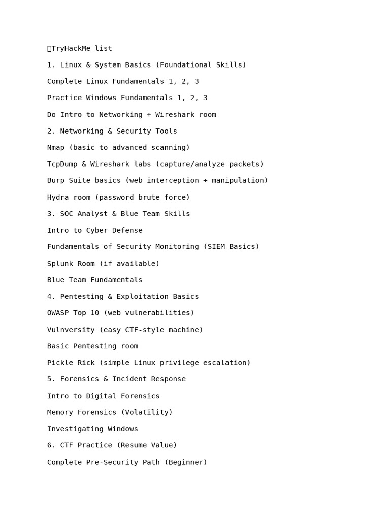 TryHackMe list | PDF | Penetration Test | Computer Security