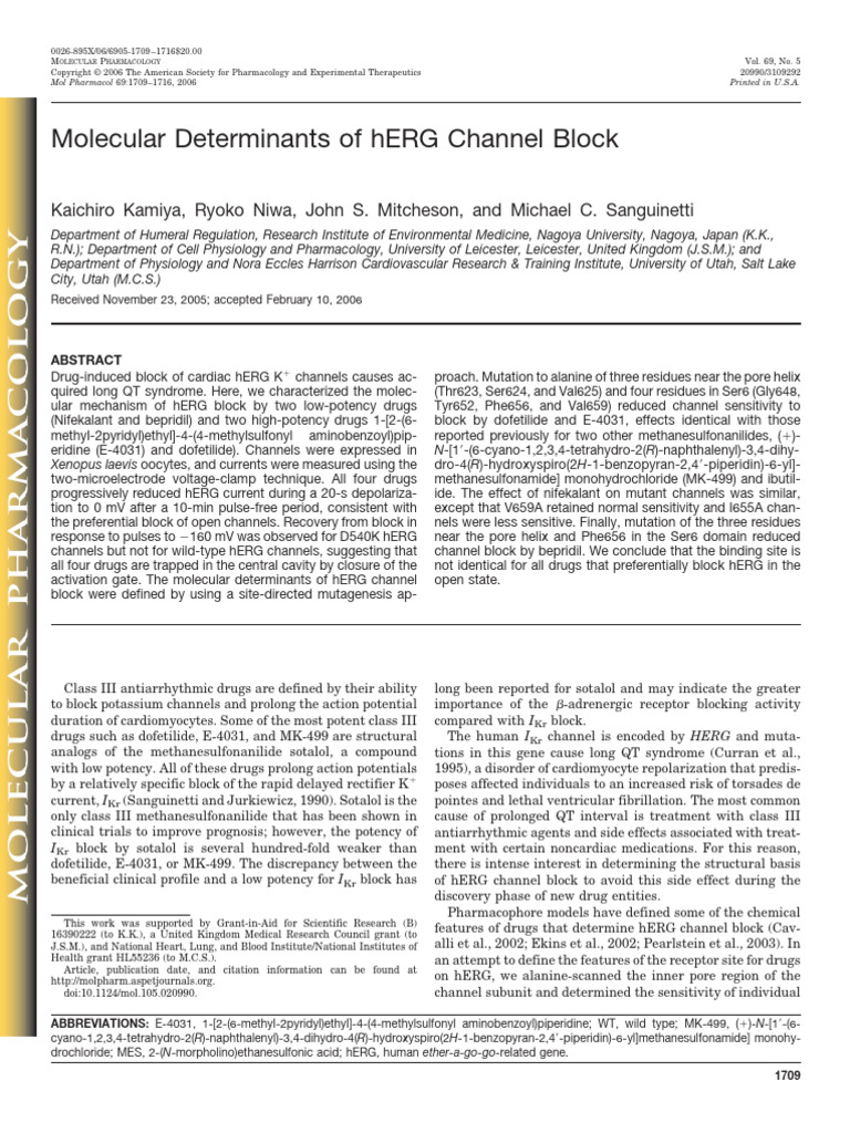 Molecular Determinants of HERG Channel Block MP2006 | PDF | Biophysics