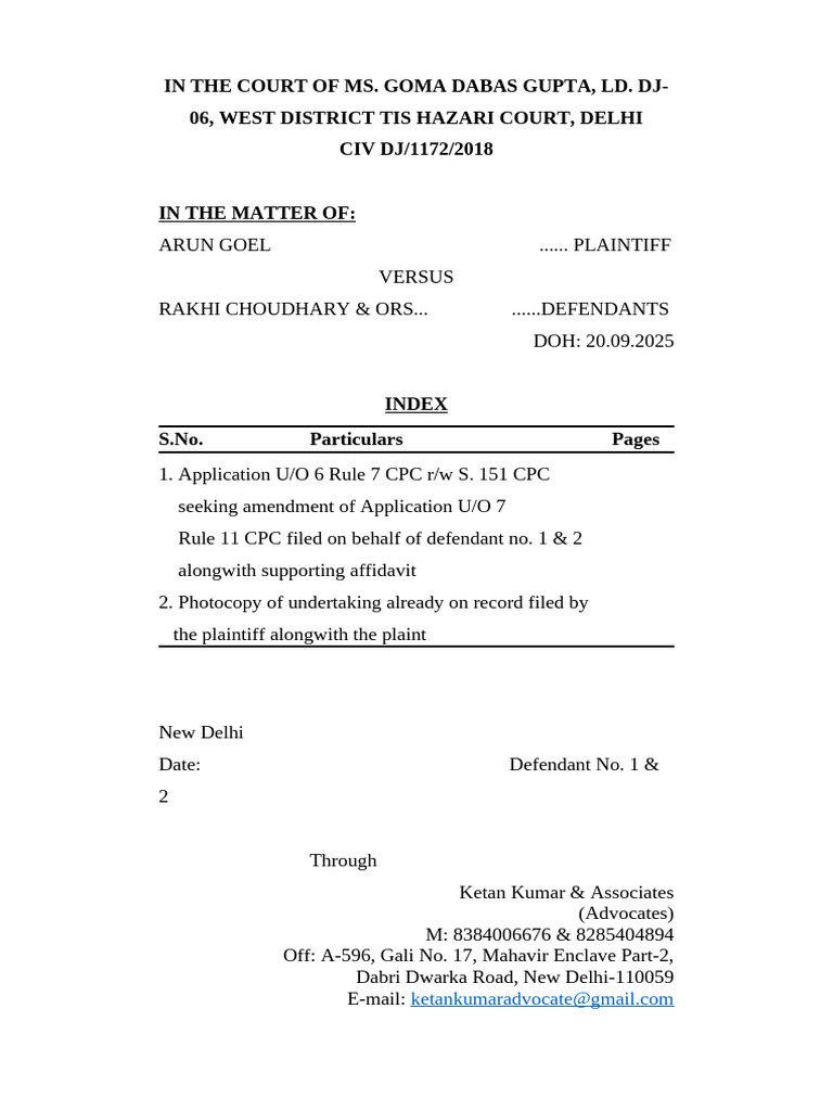 Amendment in Application Under Order 7 Rule 11 Amit Beniwal | PDF ...