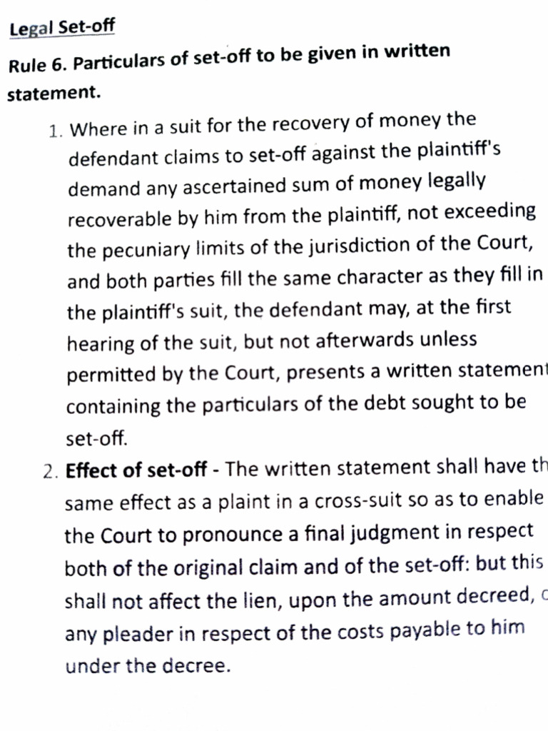 Legal Set-off: Written Statement Rules | PDF