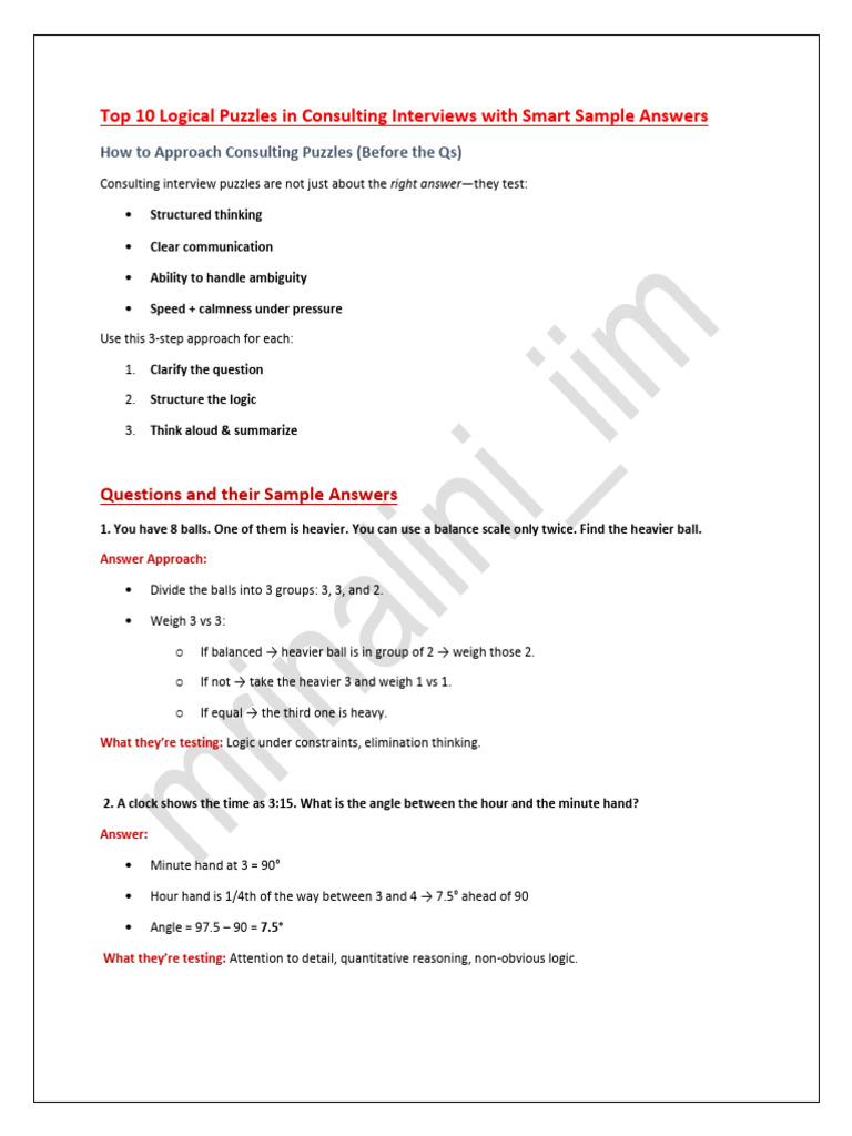 Top 10 Logical Puzzles in Consulting Interviews With Smart Sample ...