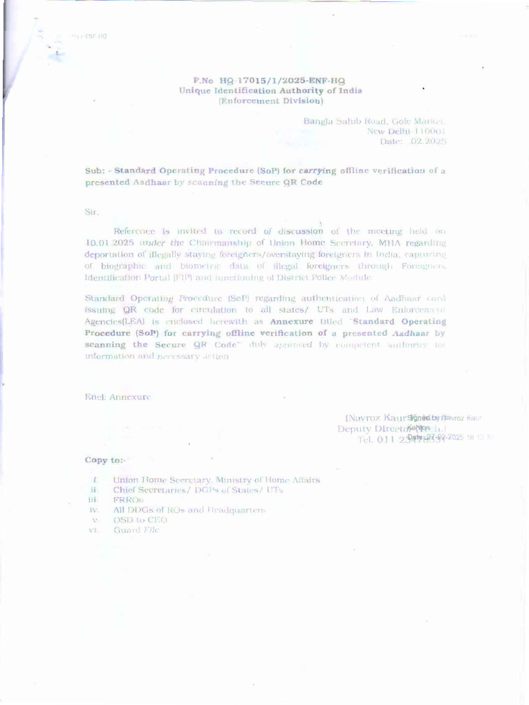 Sop For Aadhaar Verification by Scanning The Secure QR Code | PDF