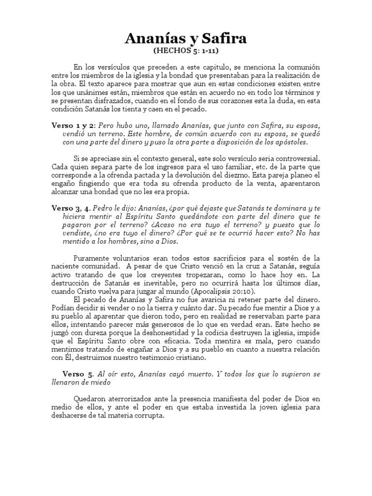 La Lección de Ananías y Safira | PDF | San Pedro | Cristo (título)