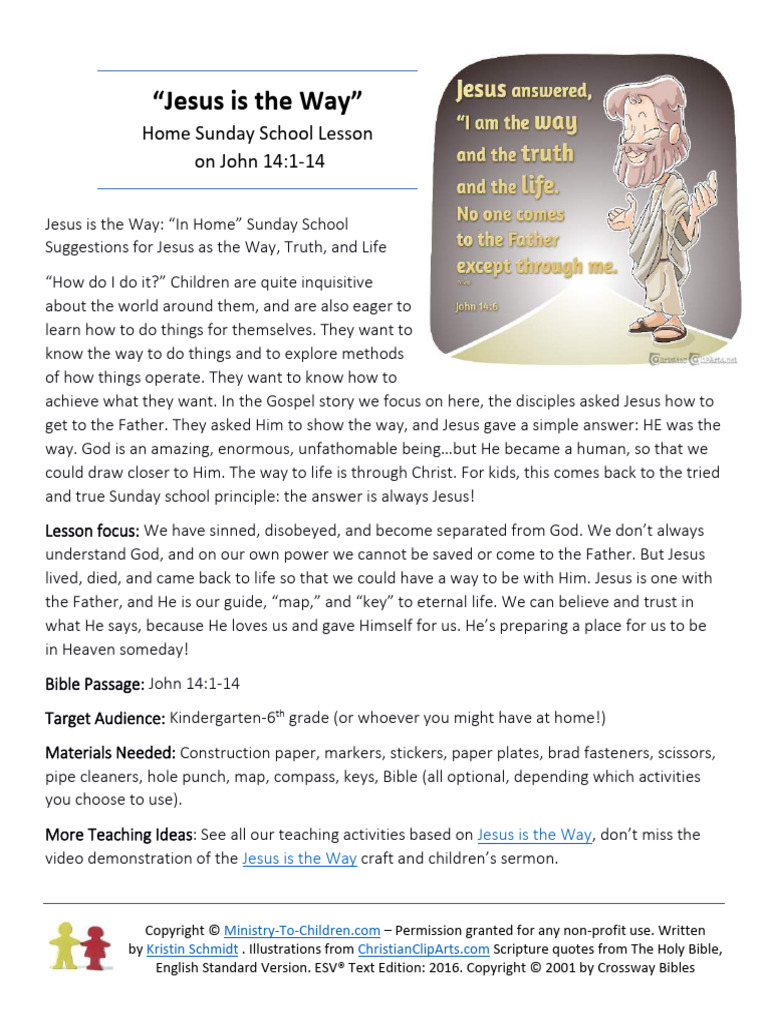 Sunday School Lesson Jesus Is The Way The Truth The Life | PDF ...