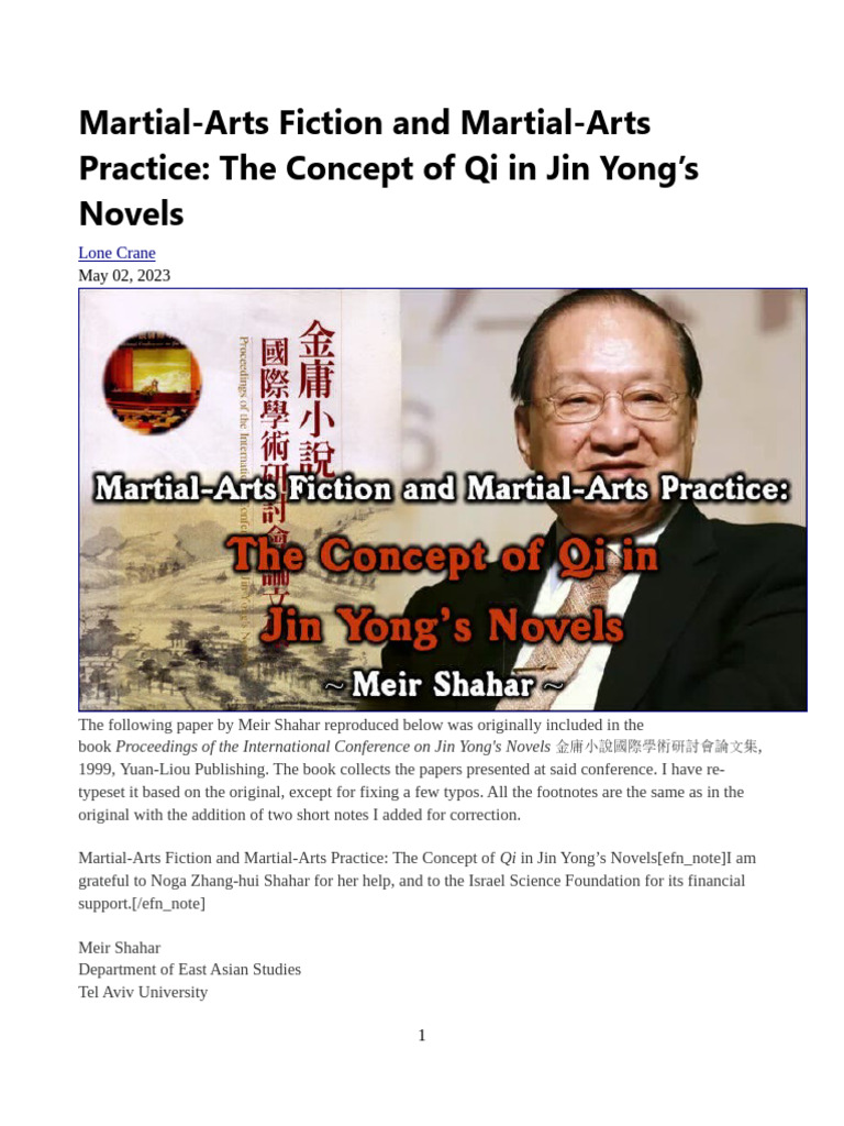 Martial-Arts Fiction and Martial-Arts Practice - The Concept of Qi in Jin Yong's Novels | PDF ...