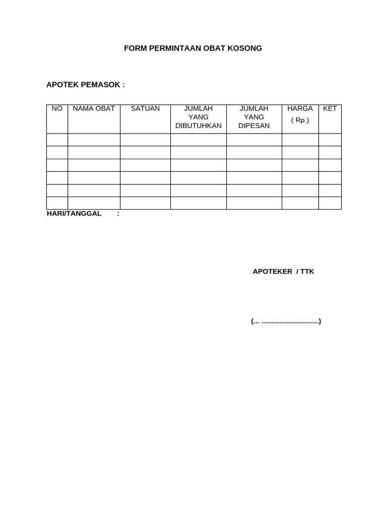 Form Permintaan Obat Kosong Apotek | PDF