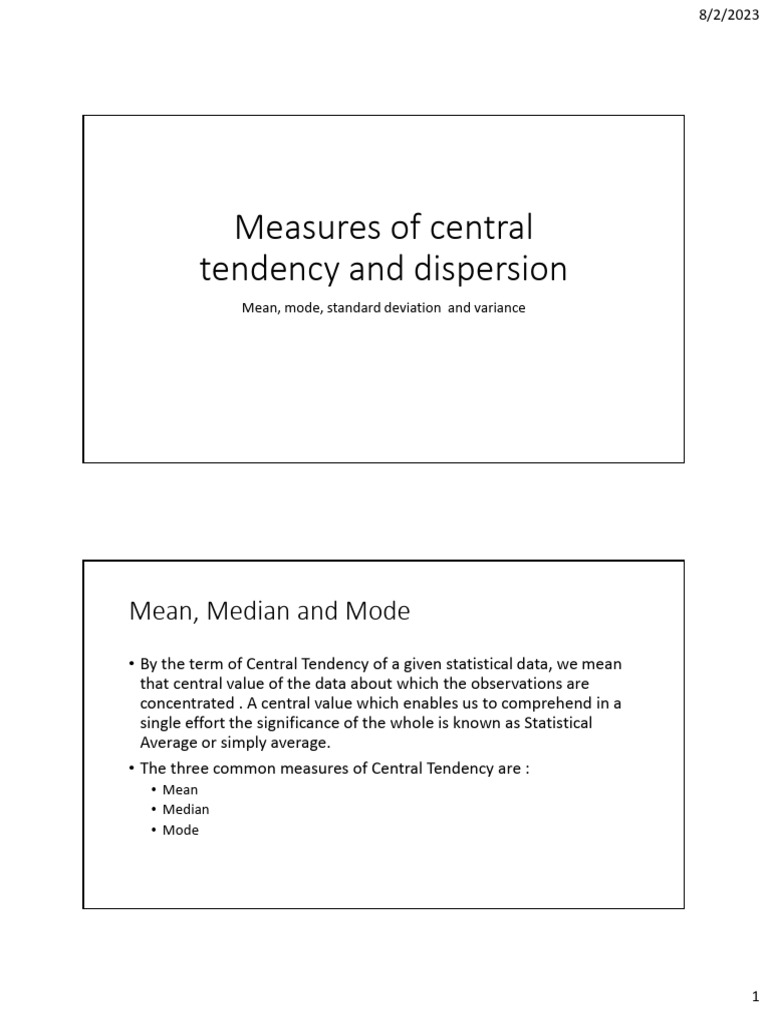 Mean, Mode, Median Standard Deviation11[1] | PDF | Arithmetic Mean | Mean