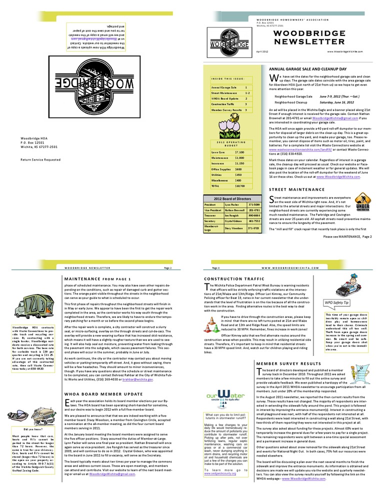 April 2012 Newsletter | PDF | Stormwater | Speed Limit
