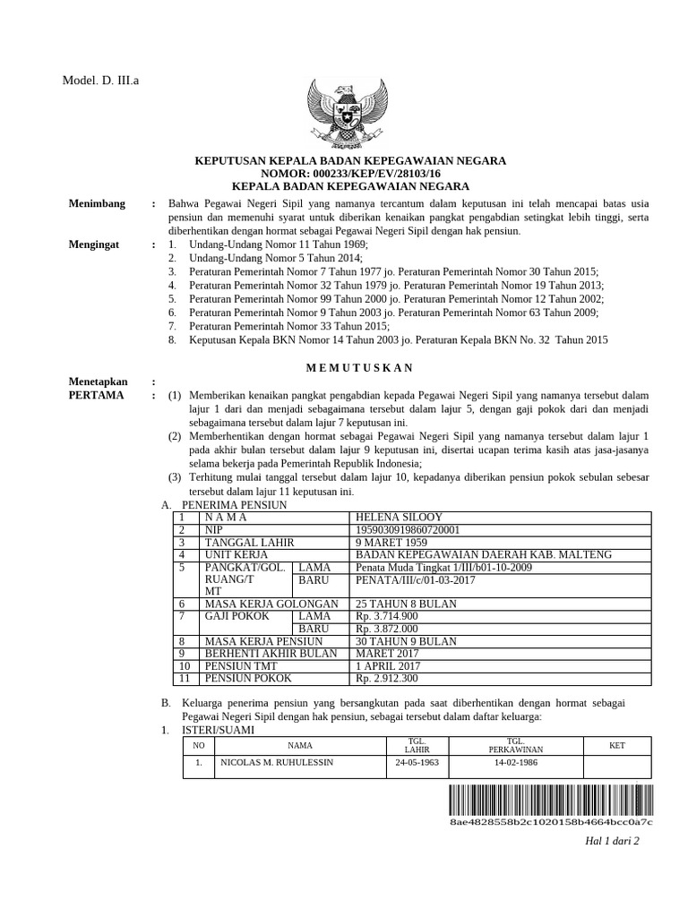 SK PENSIUN BKN MAKASSAR | PDF