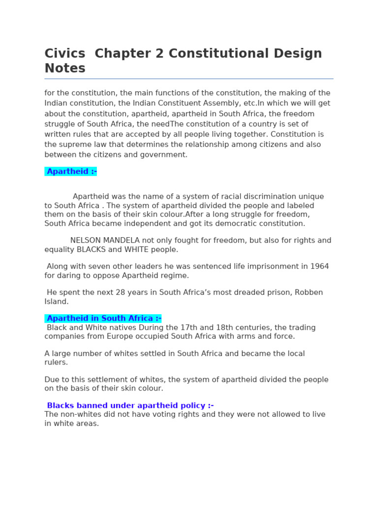 Class 9 Civics Chapter 2 | PDF | Apartheid | Nelson Mandela