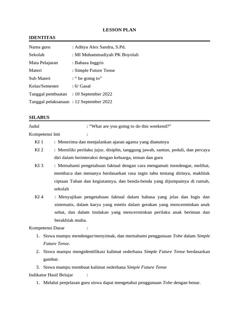 LP Supervisi Kelas 6 Materi Simple Future Tense 2022 | PDF