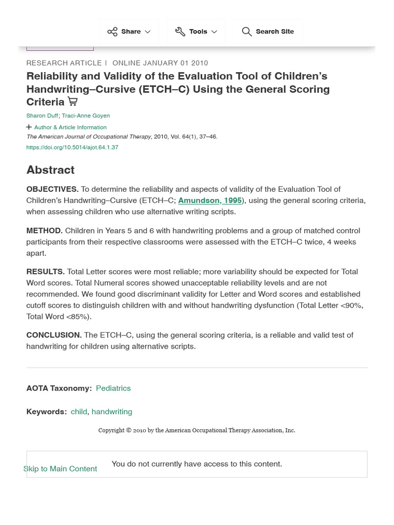 Reliability and Validity of The Evaluation Tool of Children's ...