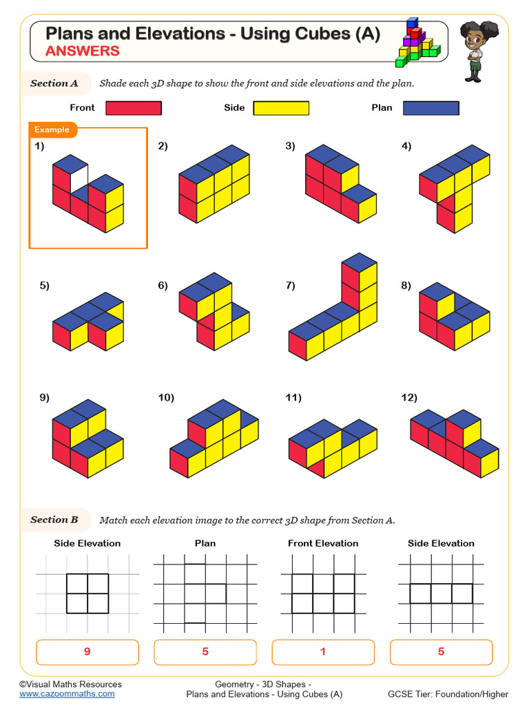 Cazoom Maths Plans and Elevations Using Cubes (A) Answers | PDF