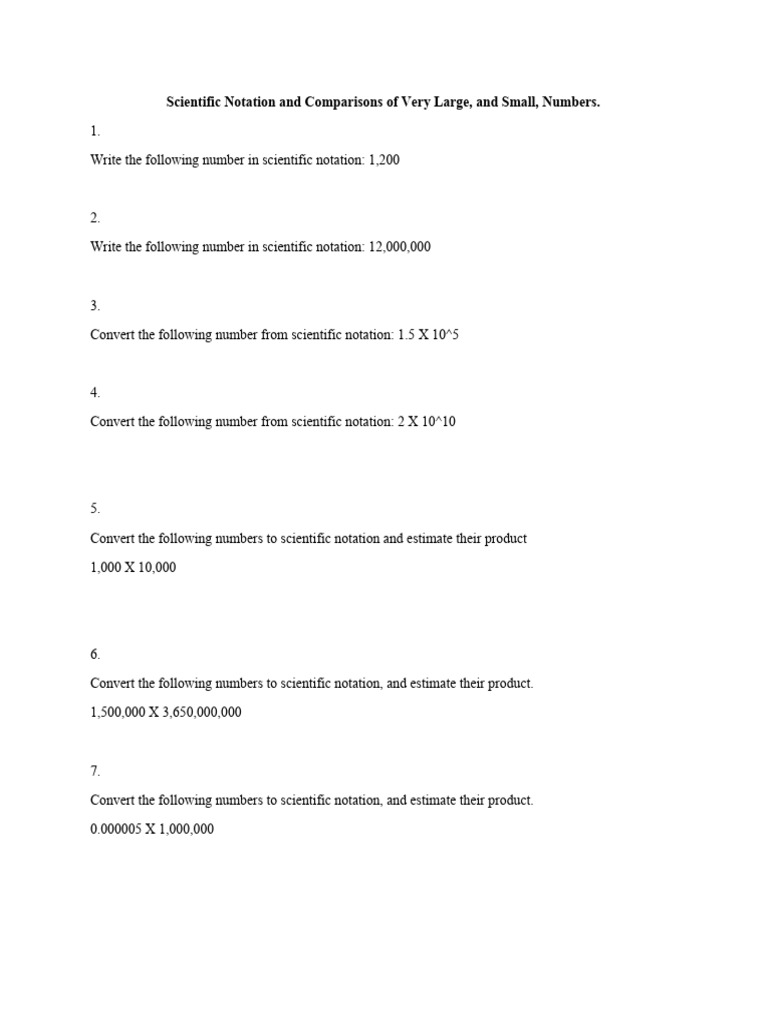 Scientific Notation and Comparisons of Very Large, and Small, Numbers | PDF