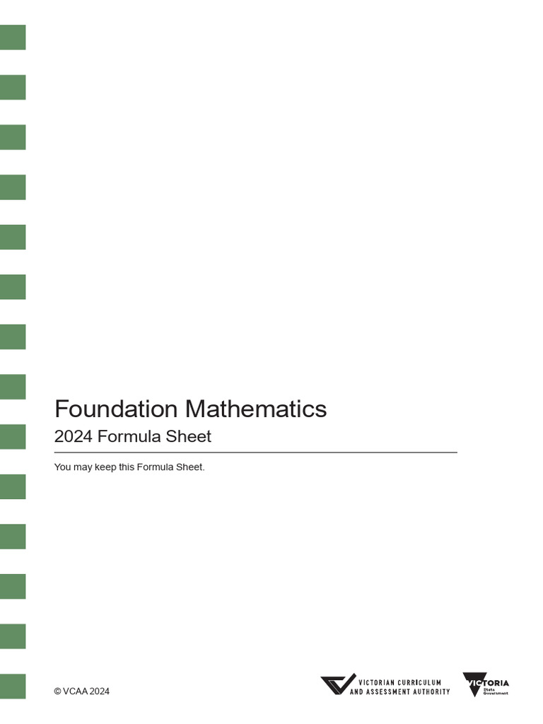 VCE Foundation Mathematics Formula Sheet | PDF | Area | Pi
