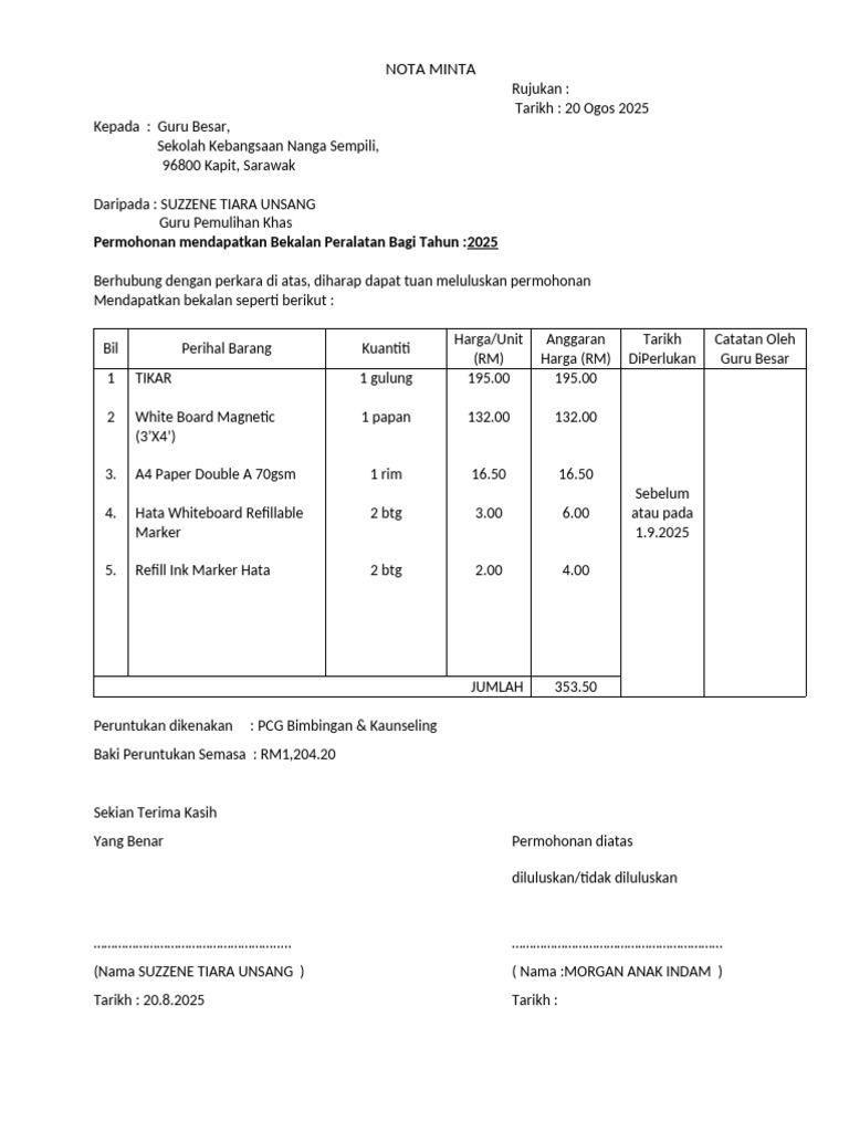 Nota Minta Kosong | PDF