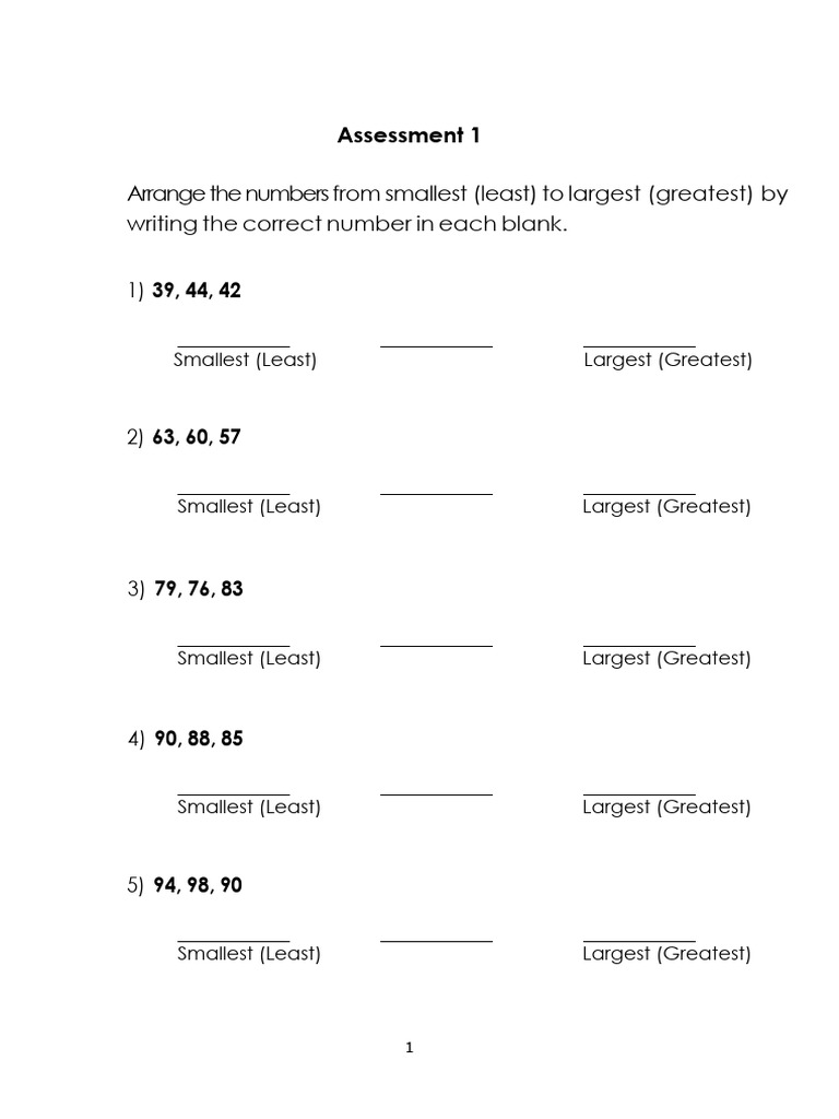 Day 1 MATH Assessment 1 | PDF