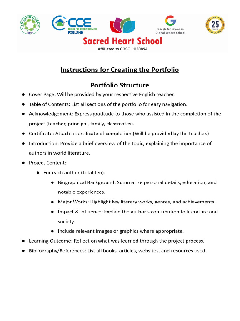 Instructions For Creating The Portfolio | PDF