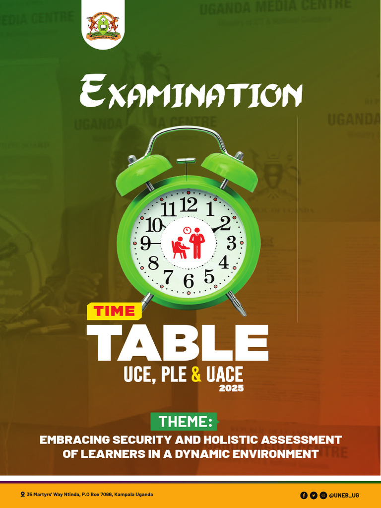 Uneb Time Table Uce, Ple & Uace 2025-3 | PDF