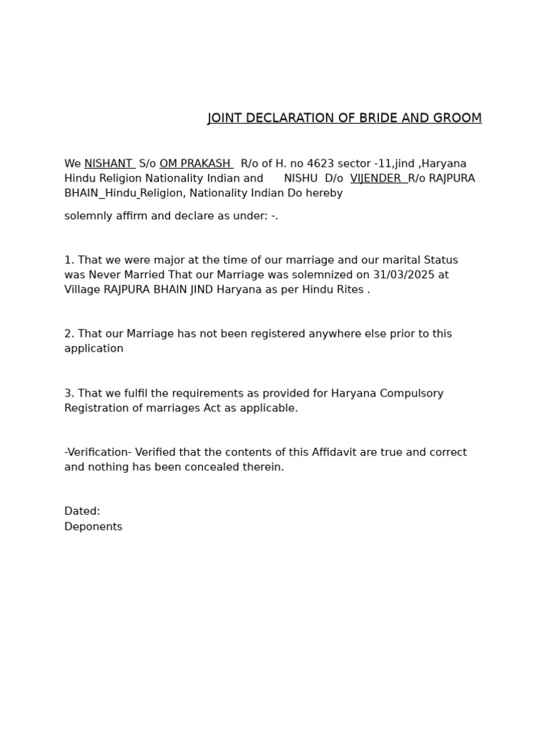 Joint Declaration Nishant | PDF