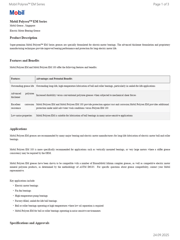 Mobil Polyrex EM Series Grease Overview | PDF | Bearing (Mechanical ...