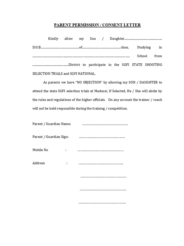 Parent Permission - Consent Letter | PDF
