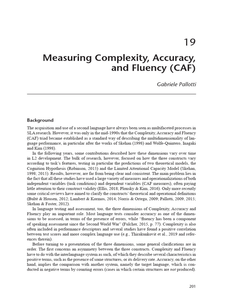 Chapter 19 - Measuring Complexity, Accuracy, and Fluency (CAF) | PDF | Fluency | Second Language ...