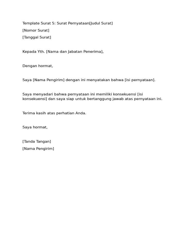 Template Surat Pernyataan | PDF