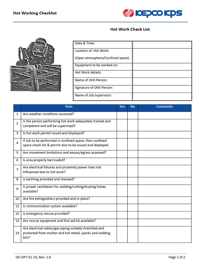 QF OPT 01 10 Hot Working Checklist | PDF | Welding | Construction