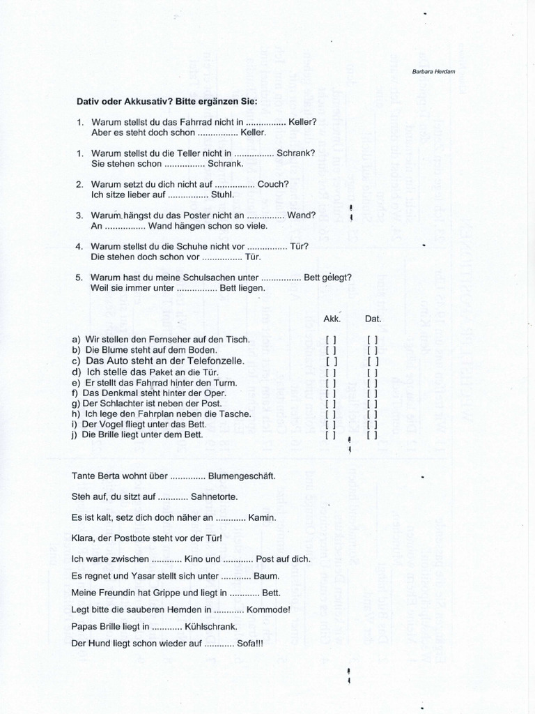 Dativ Oder Akk B1 | PDF
