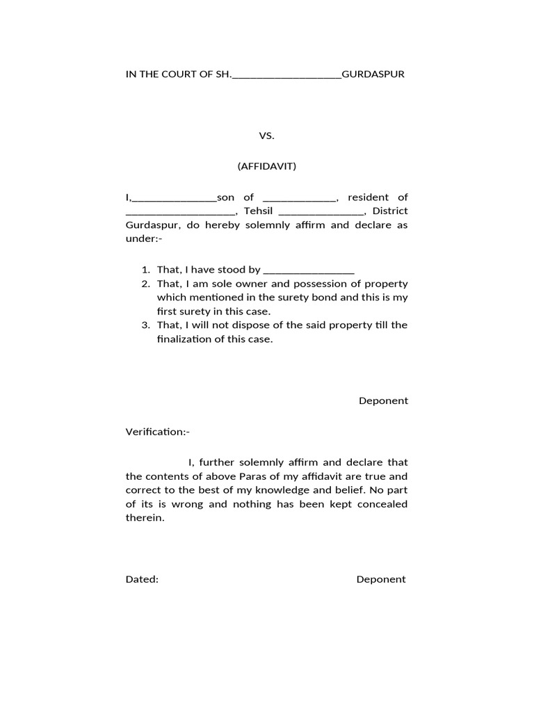 Affidavit (Surety Bond) | PDF