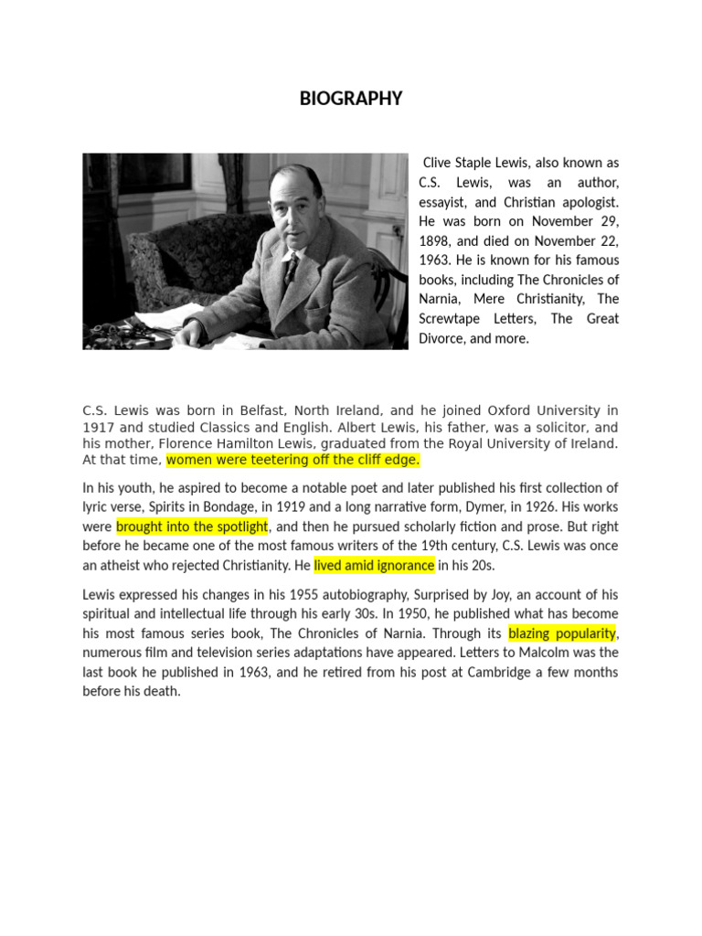 Biography C.S Lewis | PDF