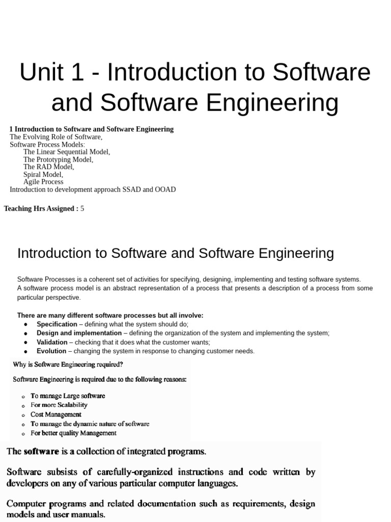 Unit 1 - Introduction To Software and Software Engineering | PDF | Software Development Process ...