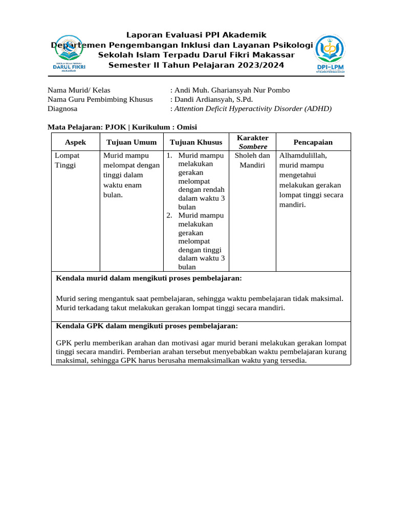 Evaluasi Omisi PJOK | PDF