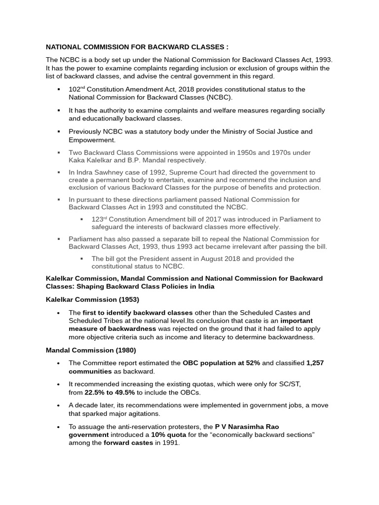National Commission For Backward Classes | PDF | Empowerment | Social ...
