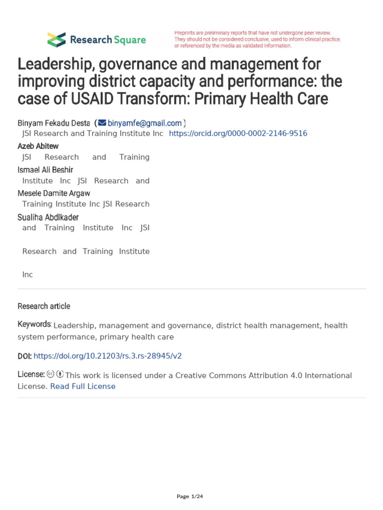 Ethiopia's District Health Management Study | PDF | Standard Deviation ...